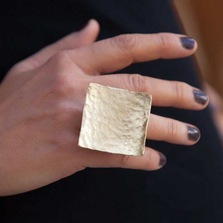 Wide square Handcrafted Hammered Ring,Artisan Jewelry, Gift for Her ...
